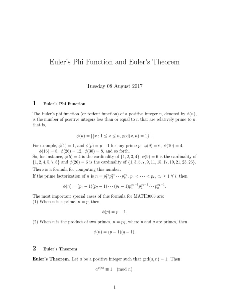 Euler Phifunction Theorem | PDF | Ring Theory | Mathematical Concepts