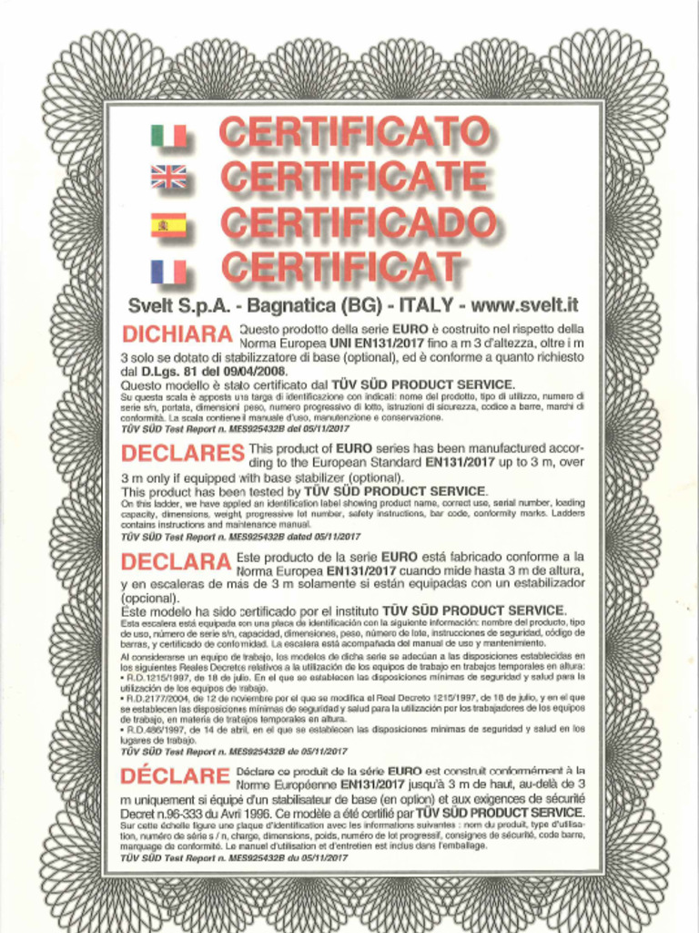 Certif ESCALERA MANUAL CON CUERDA Y TRANSFORMABLE | PDF