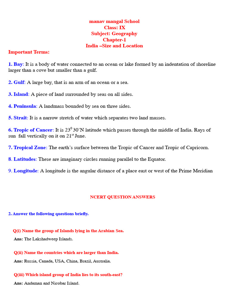 Class IX - Chapter - 1 (Geography) | PDF | Indian Ocean | Asia