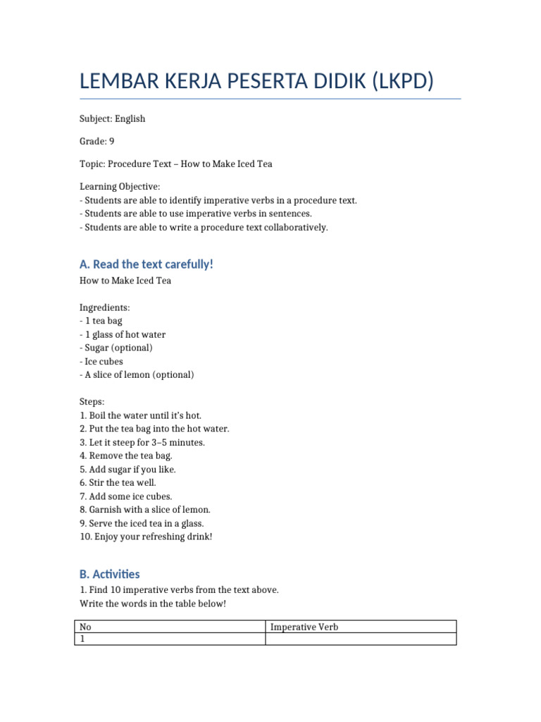 LKPD Procedure Text Iced Tea | PDF