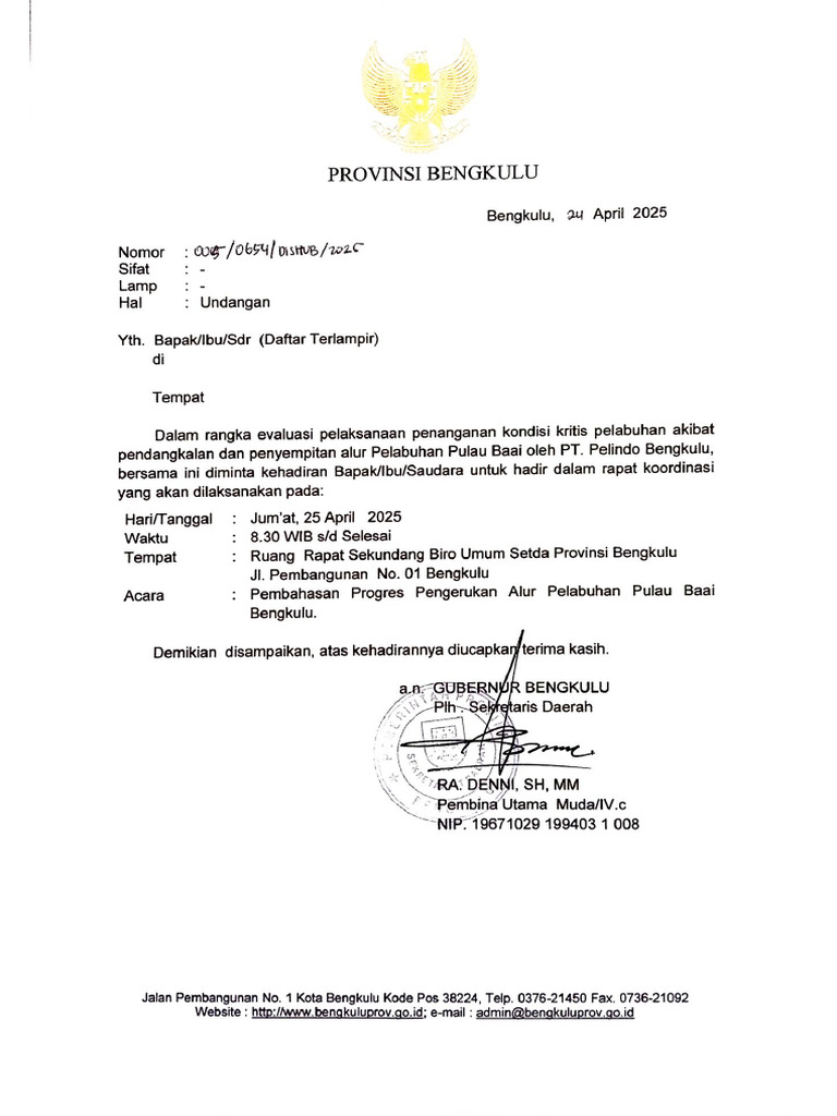 Undangan Pembahasan Progres Pengerukan Alur Pelabuhan Pulau Baai ...