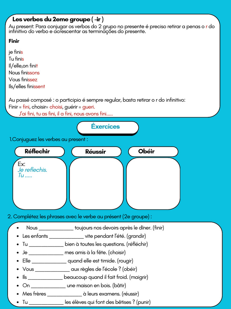 Verbes du 2ème groupe : Conjugaison et exercices | PDF