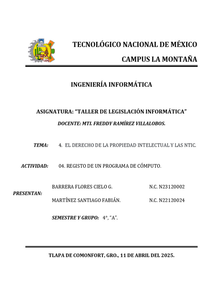 Registro de Programa de Cómputo NTIC | PDF