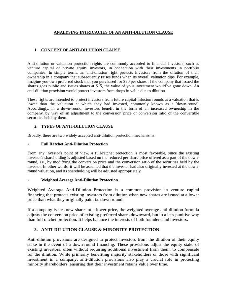 Anti-Dilution Clause Analysis | PDF | Valuation (Finance) | Equity ...