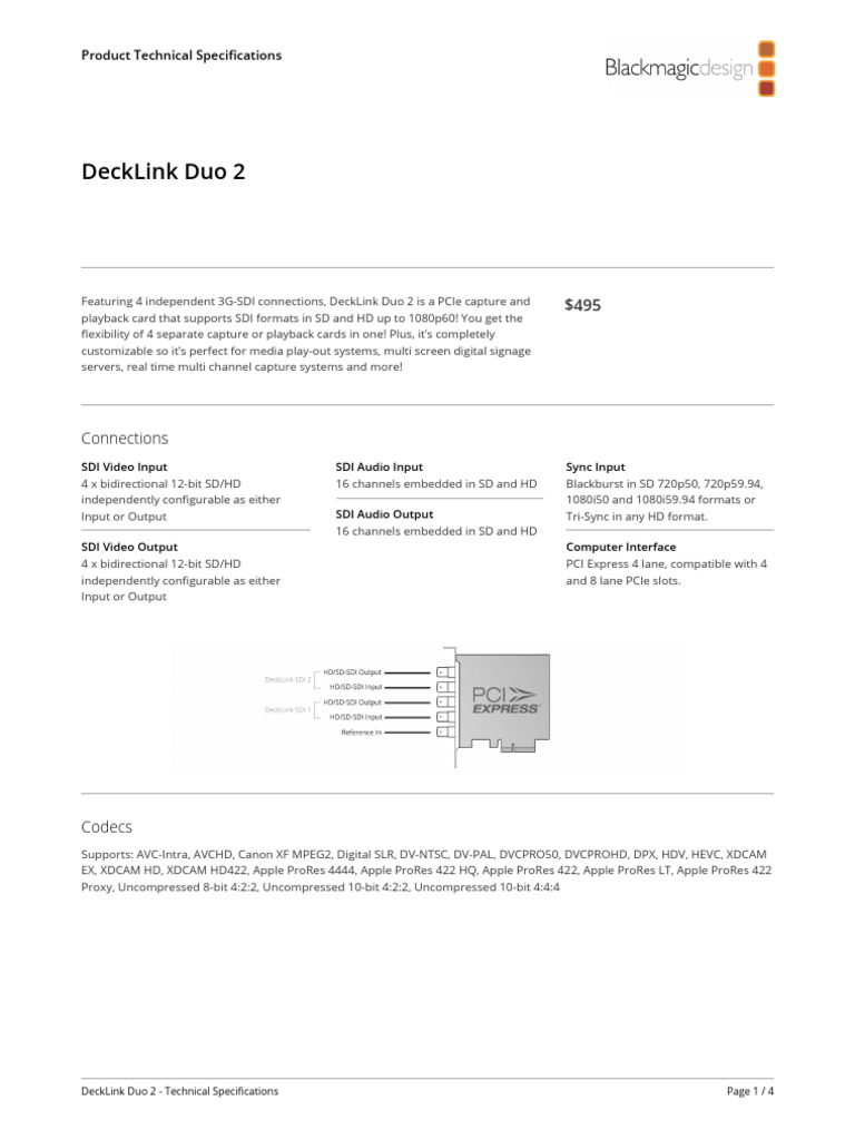 DeckLink Duo 2: SDI Capture Card | PDF | Video | Computer Engineering