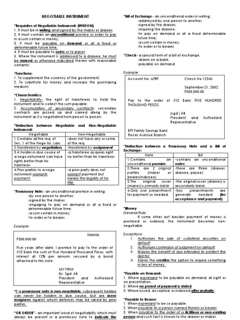 A Comprehensive Guide to Negotiable Instruments: Promissory Notes ...