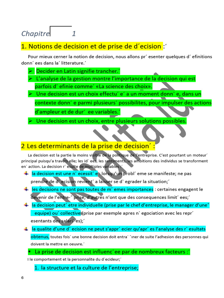 Définitions de la prise de décision | PDF