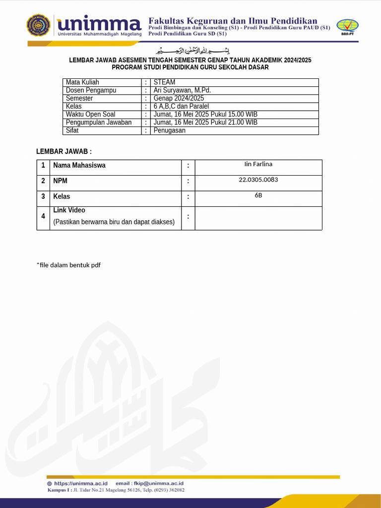 Lembar Jawab STEAM_ATS GENAP 2425 | PDF