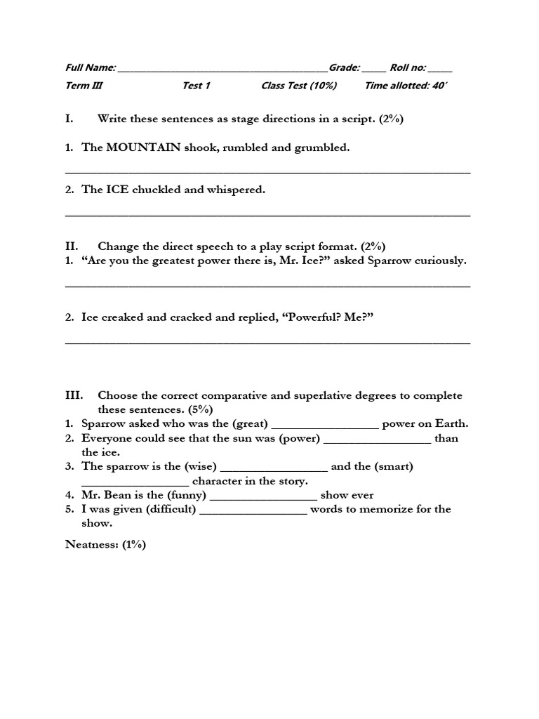 Grade 4 Term III Test 1 | PDF