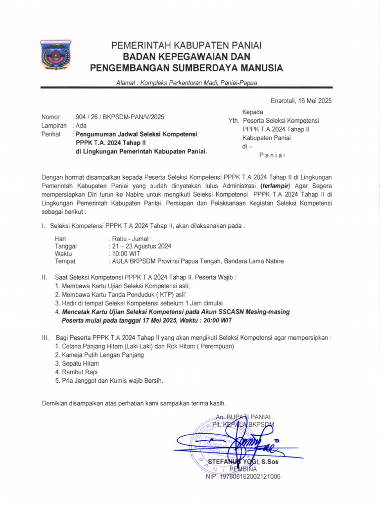 Pengumuman - Jadwal Seleksi Kompetensi PPPK T.A. 2024 Tahap Ii - Kab ...