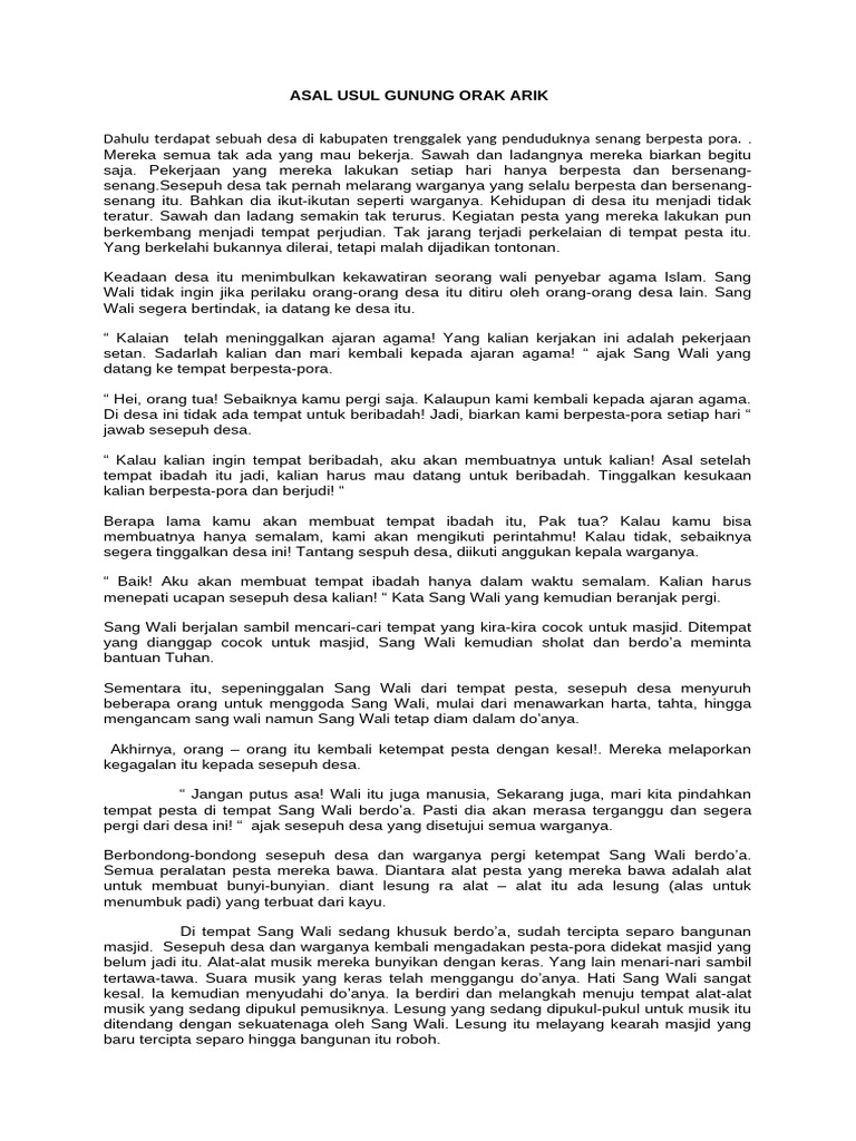 ASAL USUL GUNUNG ORAK ARIK. versi indonesia-1 | PDF