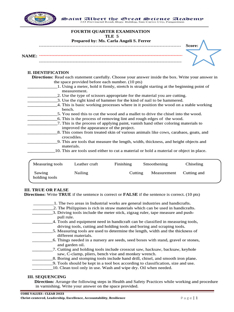 TLE Gr. 5 4th Qt Exam Repro | PDF | Varnish | Tools