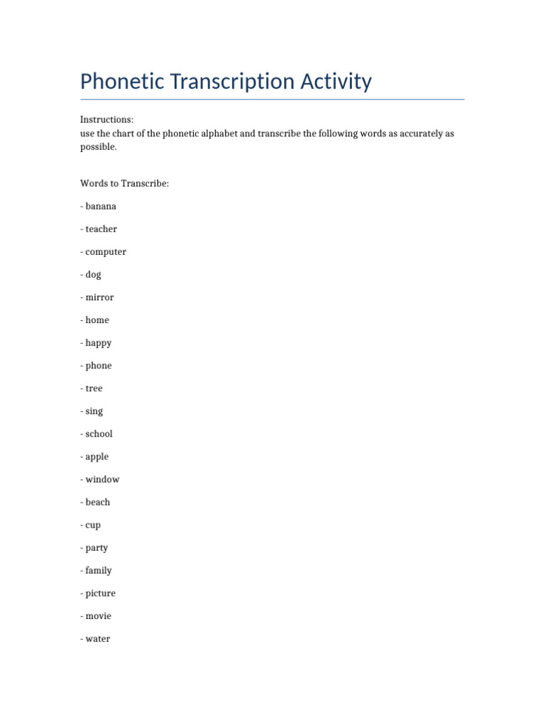 Phonetic Transcription Activity | PDF