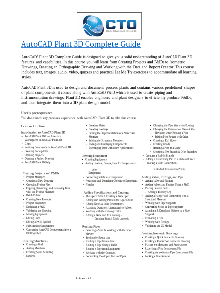 AutoCAD Plant 3D Outline | PDF | Pipe (Fluid Conveyance) | 3 D Computer ...