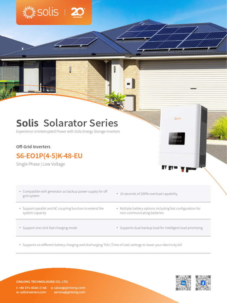 Solis Datasheet S6-EO1P (4-5) K-48-EU GLOBAL V1,9 202504 | PDF | Power Inverter | Battery Charger