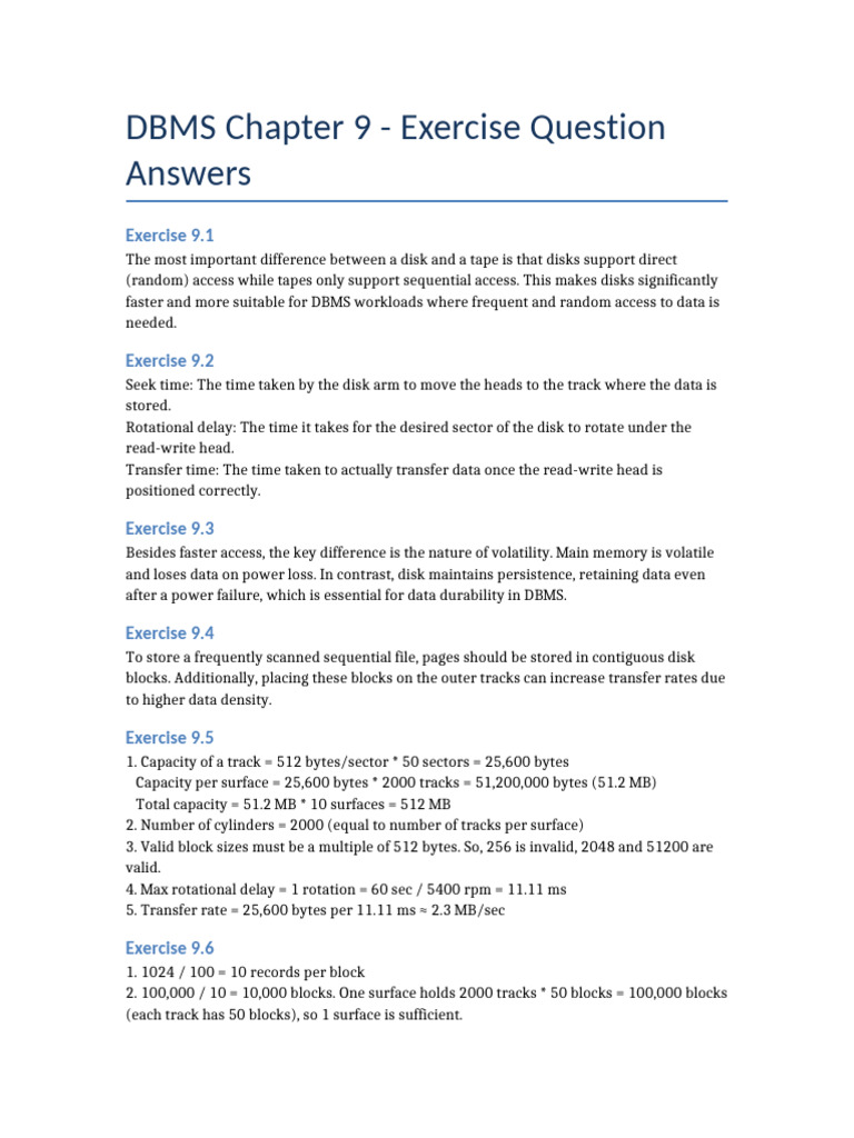 DBMS Chapter9 Exercise Answers | PDF | Hard Disk Drive | Computing