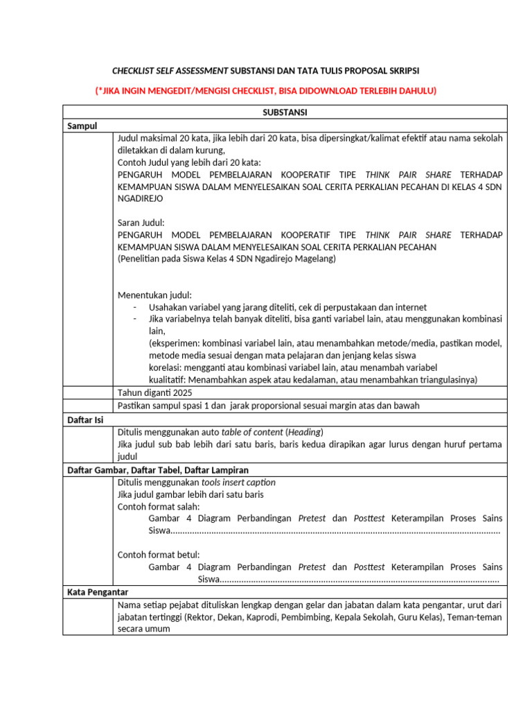 Checklist Proposal Skripsi | PDF