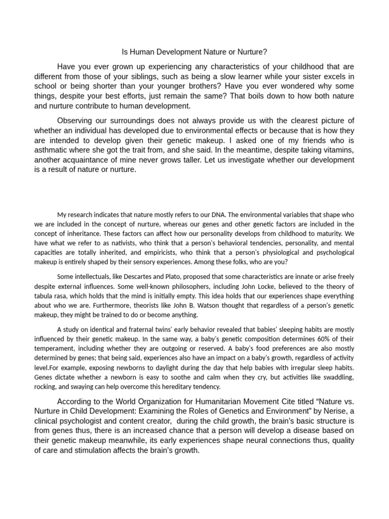 Argumentative Essay | PDF | Nature Versus Nurture | Mental Disorder