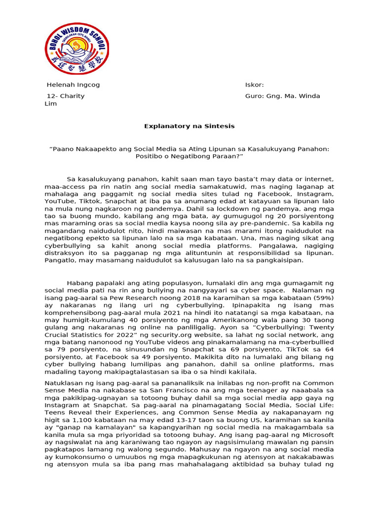 Argumentative Essay: Social Media | PDF