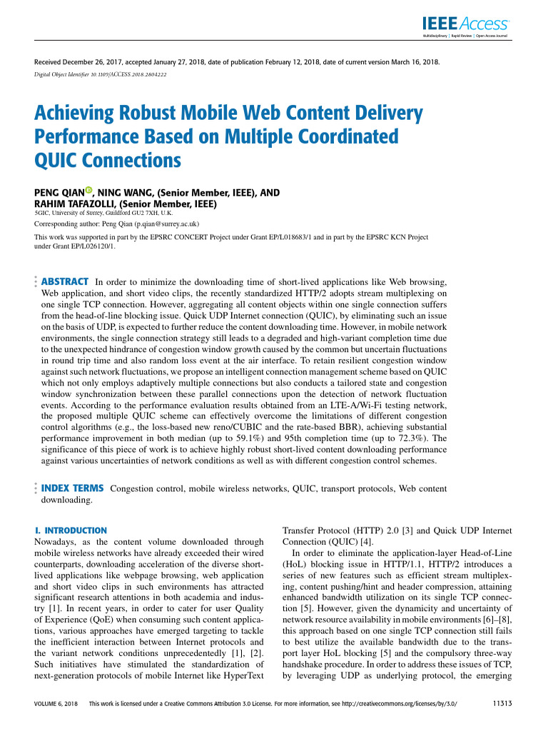Achieving Robust Mobile Web Content Delivery Performance Based On Multiple Coordinated QUIC ...