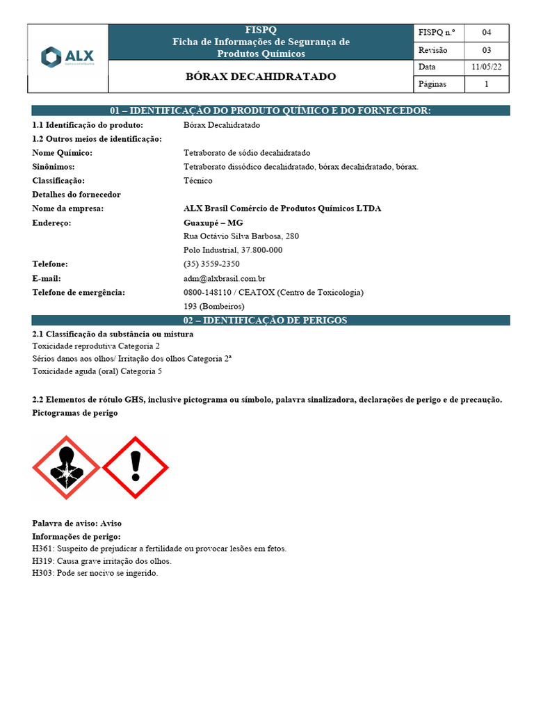 Fispq #04 Bórax Decahidratado | PDF | Química | Boro