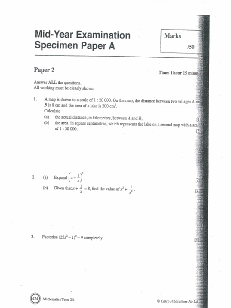 Mid-Year Examination Specimen Paper A Paper 2 | PDF