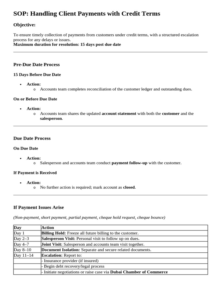 SOP Handling Client Payments With Credit Terms | PDF
