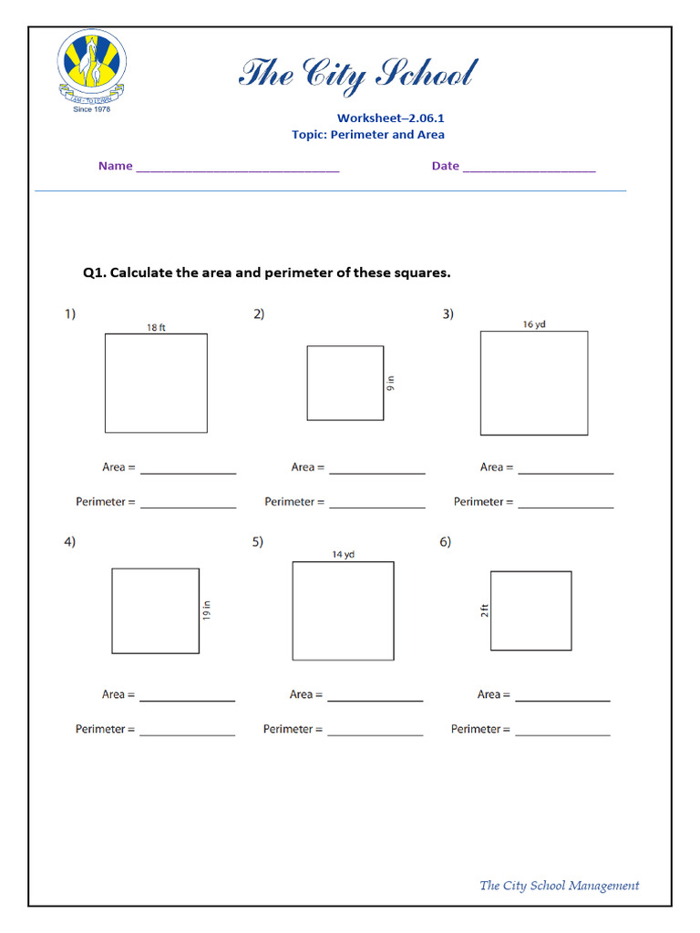 Perimeter and Area Worksheet | PDF