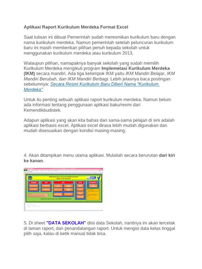 Panduan Aplikasi Raport Kurikulum Merdeka Format Excel | PDF