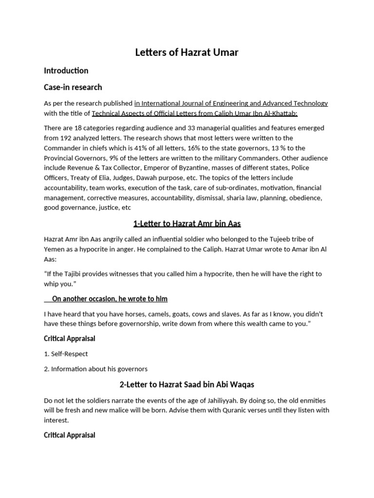 Letters of Hazrat Umar 2 | PDF | Umar | Quran