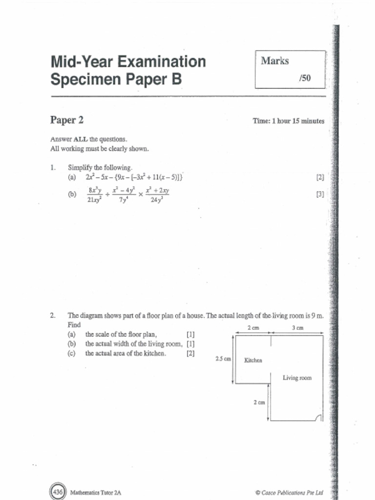 Mid-Year Examination Specimen Paper B Paper 2 | PDF