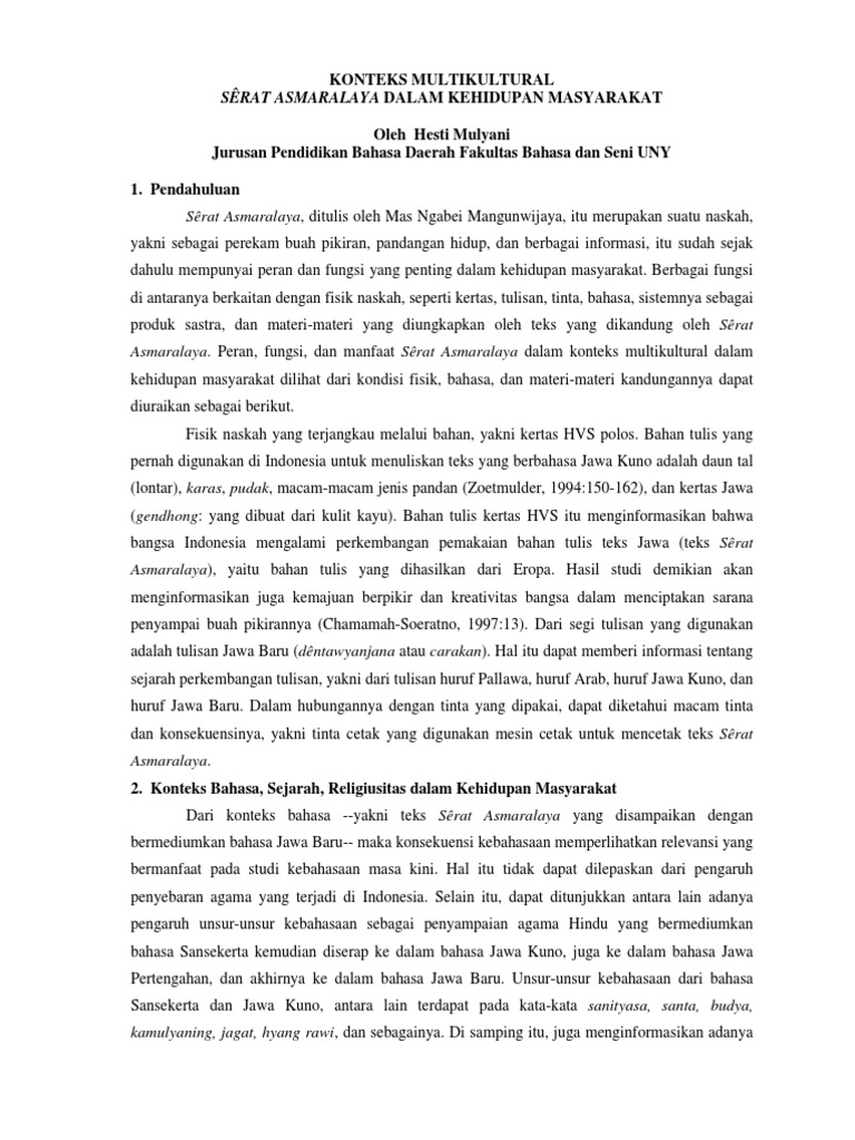 Peran Sêrat Asmaralaya Pada Kehidupan Manusia Dalam Konteks Multikultural | PDF | Agama ...