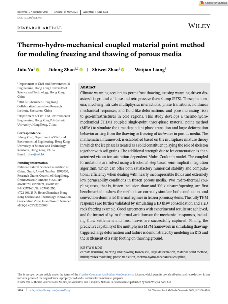 Num Anal Meth Geomechanics - 2024 - Yu - Thermo Hydro Mechanical ...