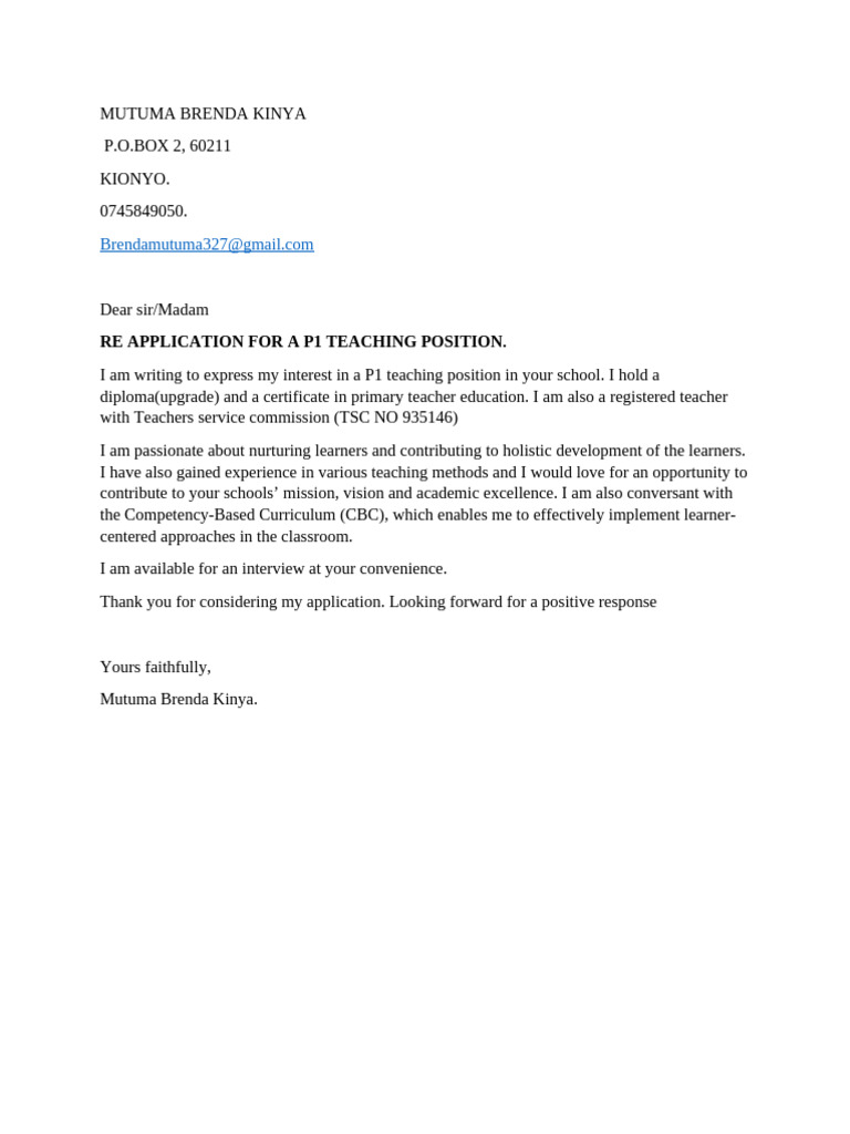 Brenda Application Letter | PDF