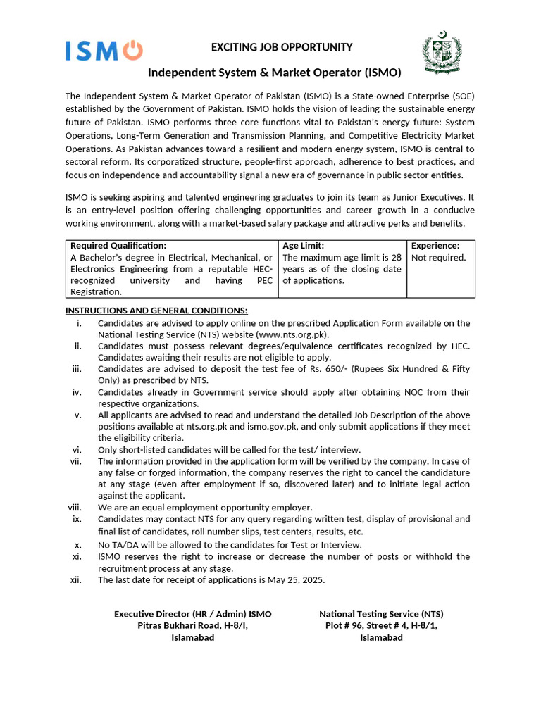 ISMO Advertisement For JEs | PDF