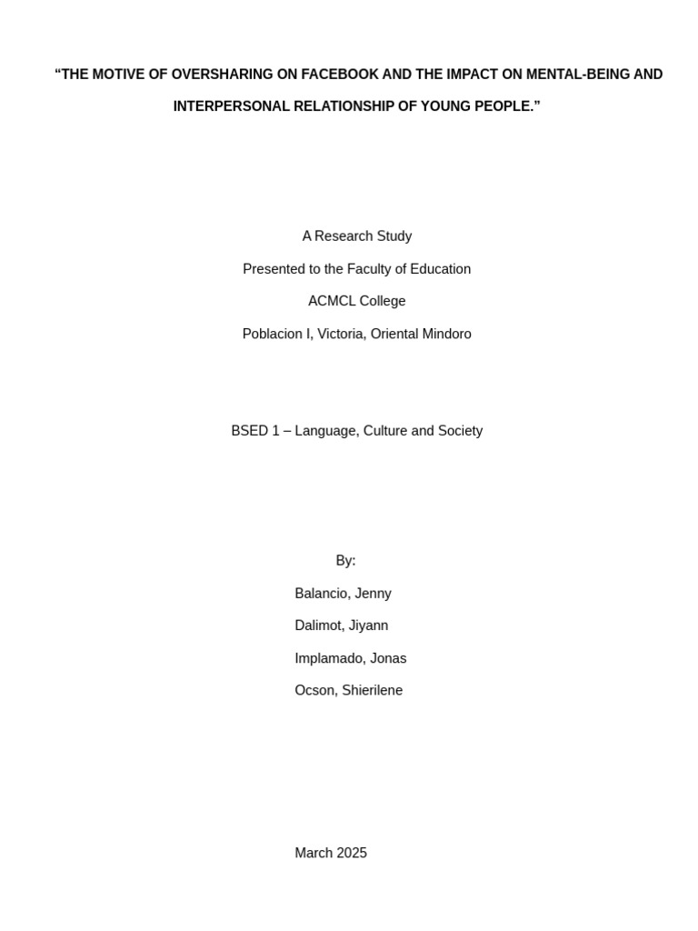 Title Oversharing On Facebook | PDF | Motivational | Motivation