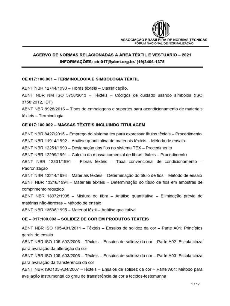 Normas ABNT NBR NM ISO 3758 | PDF | Industria têxtil | Têxteis
