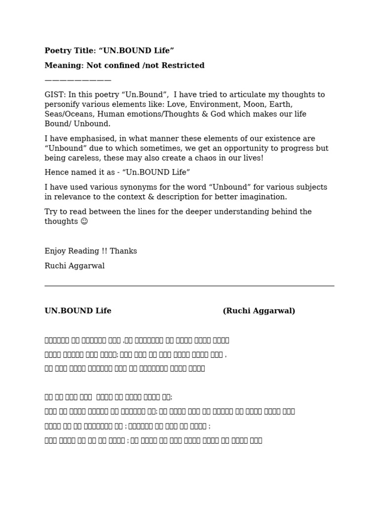 Poem Unbound With English Translation-Ruchi | PDF