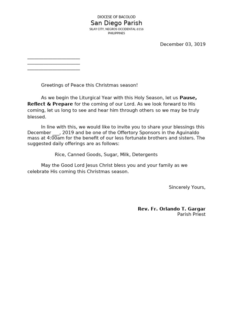 Aguinaldo Masses Letter | PDF