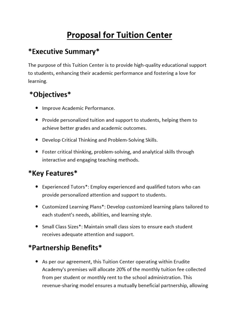 Proposal For Tuition Center | PDF | Learning | University And College ...