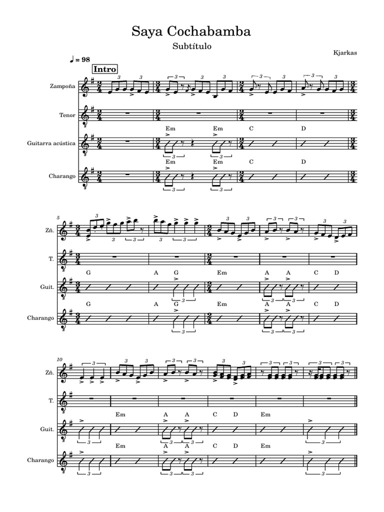 Kjarkas Saya Cochabamba Sheet Music | PDF