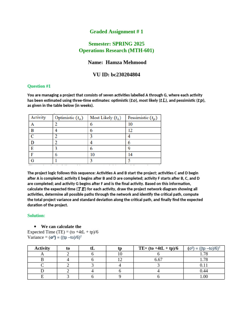 MTH-601 Hamza Mehmood (bc230204804) | PDF | Applied Mathematics | Management Accounting