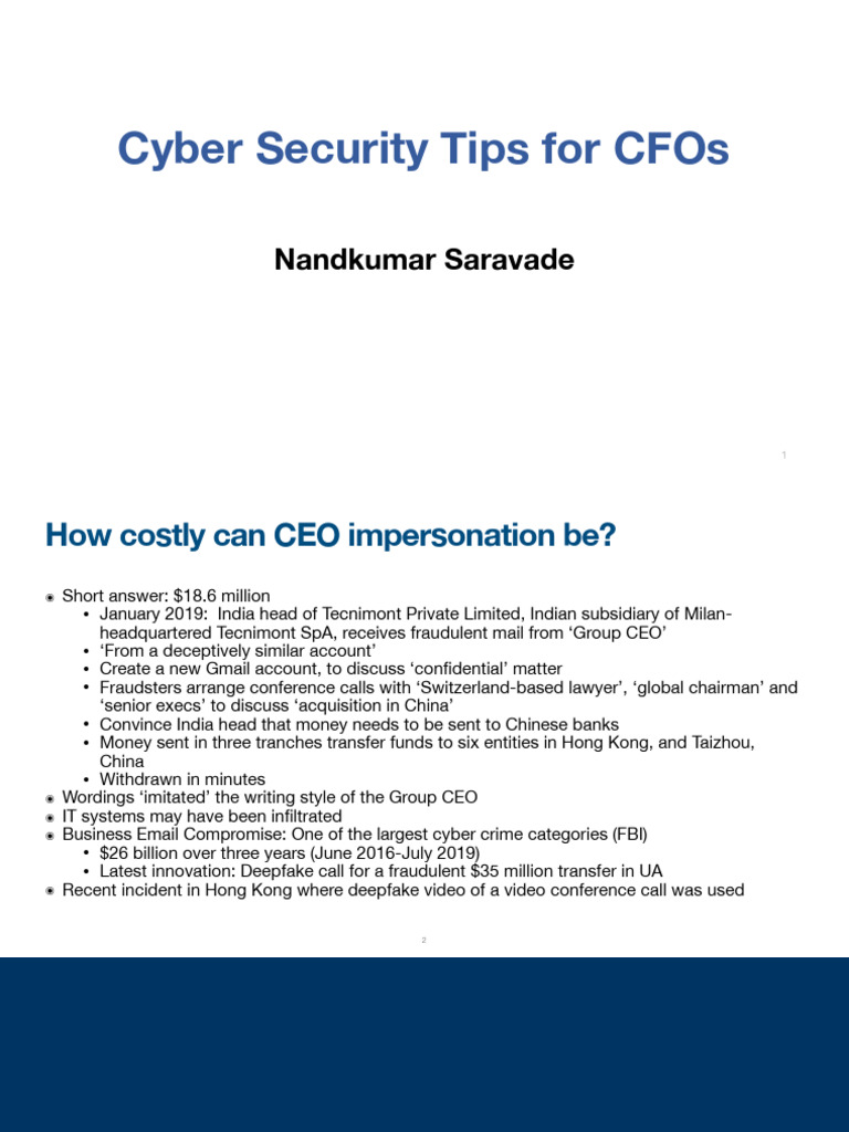Cyber Security Tips For CFOs | PDF | Risk Assessment | Computer Security