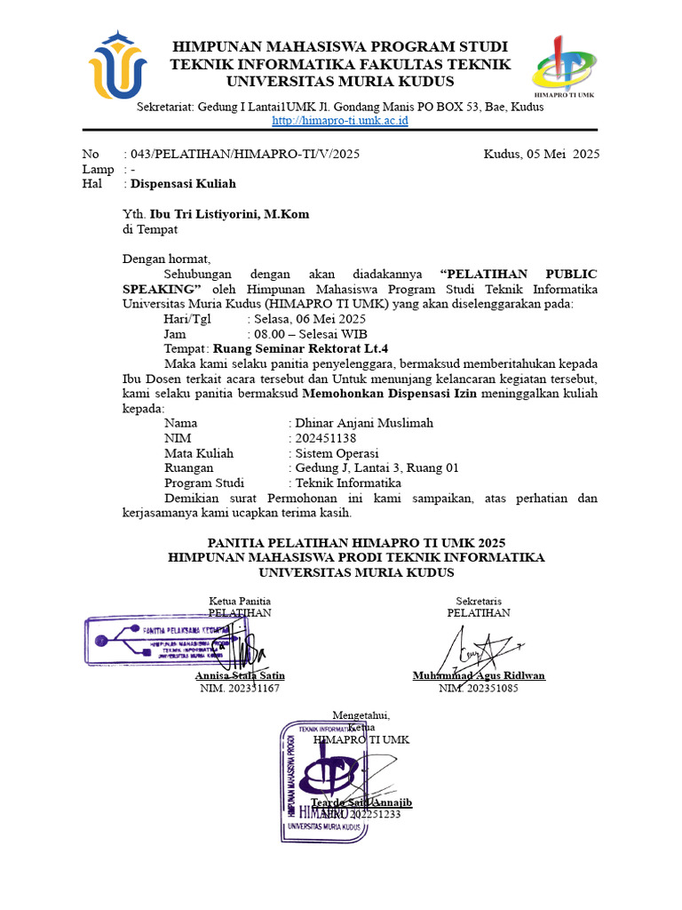 Surat Dispen 2 | PDF