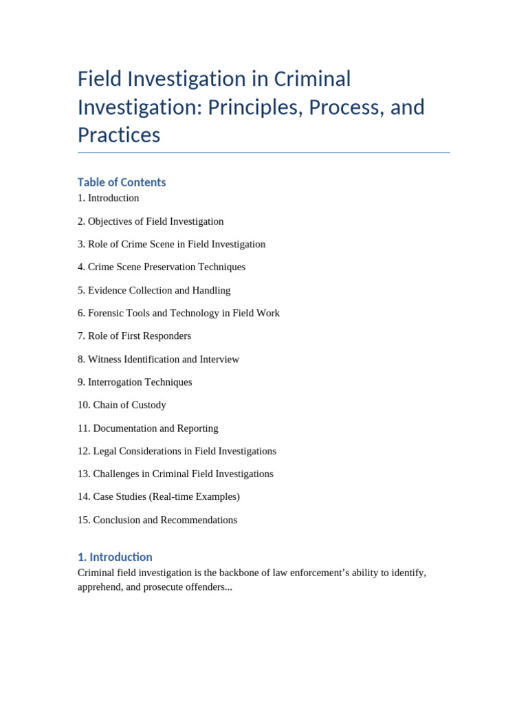 Field Investigation Criminal Investigation | PDF