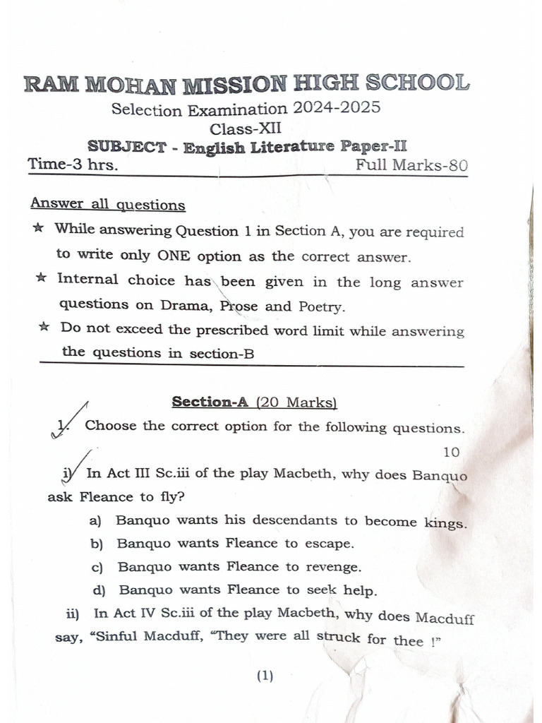 Selection English Literature Paper | PDF