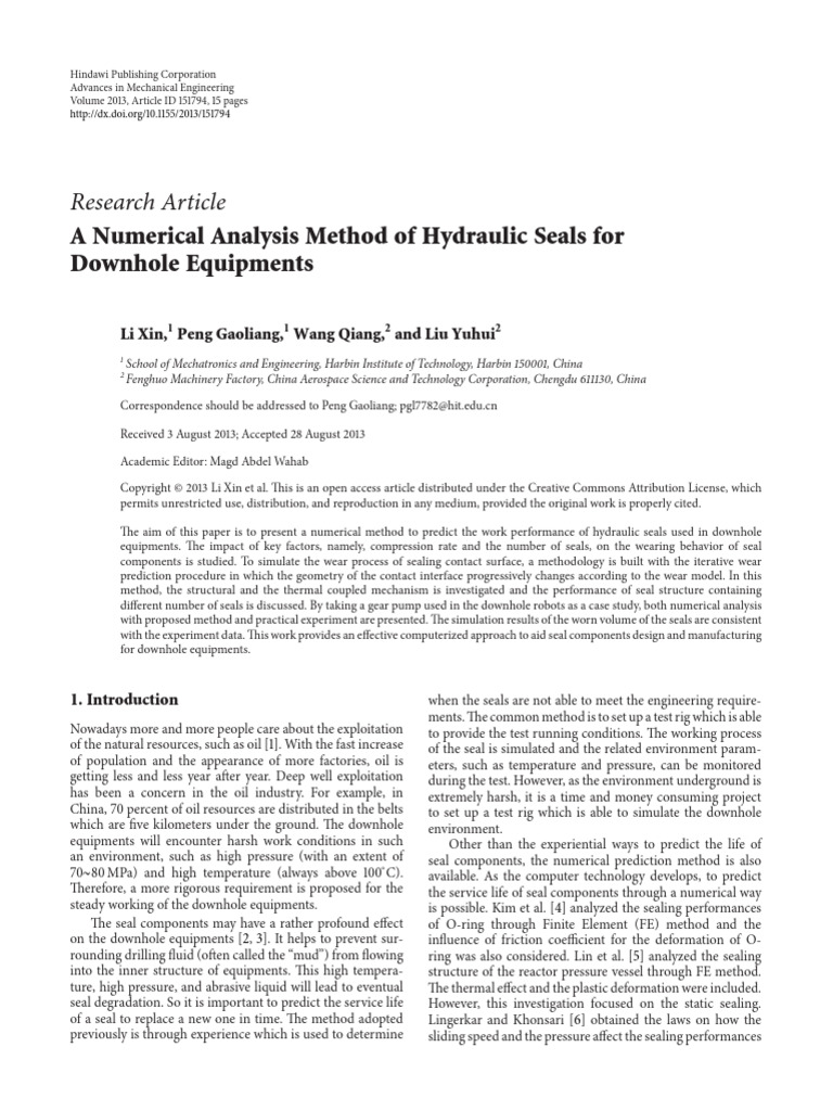 A Numerical Analysis Method of Hydraulic Seals for (1) | PDF | Wear | Friction