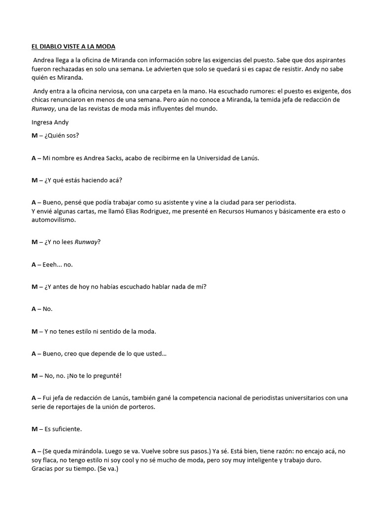 El Diablo Viste a la Moda: Resumen | PDF