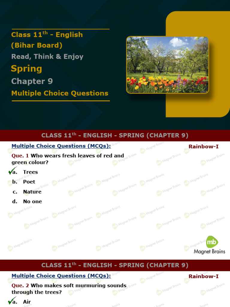 Class 11th - Chapter - Spring - English (MCQS) | PDF