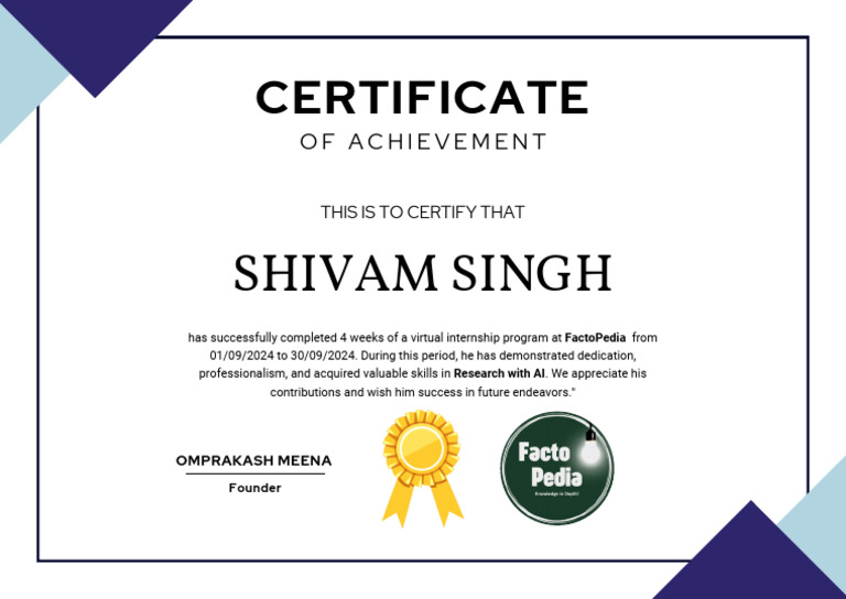 Shivam Singh Internship Certificate | PDF